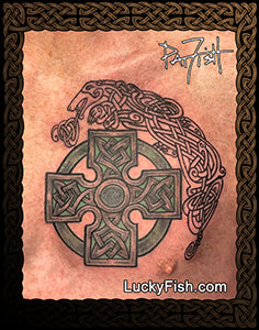 Celtic Cross and Canine Tattoo Design – LuckyFishArt