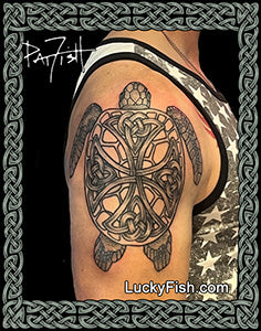 Celtic Cross Sea Turtle Tattoo Design – LuckyFishArt