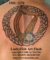 Bardic Harp Tattoo with Celtic Design – LuckyFish Art