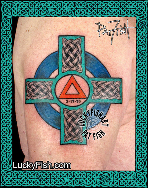 Recovery Celtic Cross Alcoholics Anonymous Tattoo Design – LuckyFishArt